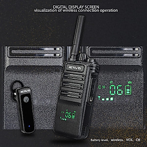 Retevis RB89 Bluetooth Walkie Talkies, 2 Way Radios Walkie Talkies Long Range, Wireless Earpiece, High Power, VOX, 2600mAh Battery, Rechargeable Walkie Talkie for Church School Security(2 Pack)