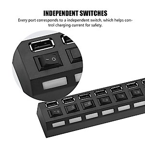 7 Port USB Hub,480Mbps No Conflict Plug & Play USB 2.0 Charger Hub with 7 Independent Switches and Multi-Level for Mobile Phone, Tablet PC, Keyboard, Mouse, Hard Drive, etc