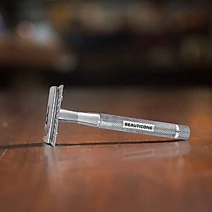 BEAUTICONE’s Safety Razor Men & Women│Men’s Shaving Razors│3-pc Double Edge Safety Razor│Closed Comb Razor with 5 blades (Chrome Plated Finish)