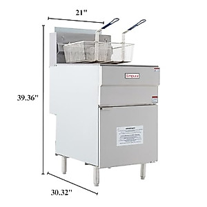 EMPURA 80 lb Freestanding Floor Natural Gas Fryer | Deep Frying with (2) Removable Baskets and (5) Cast-Iron Vertical Burner Tubes for Kitchen Restaurant | 39.36"H x 21"W x 30.32"D, Stainless Steel