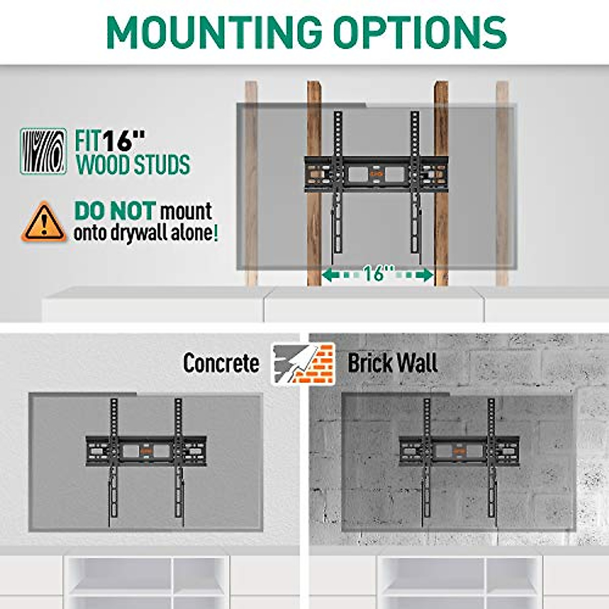 Tilting TV Wall Mount Bracket, Universal TV Mount Low Profile for 26-55 Inch Flat Screen TVs, Ultra Slim, Easy to Install with Tilting Knob, Fits 12"/16" Studs, Max VESA 400x400mm, 99 lbs. ELIVED