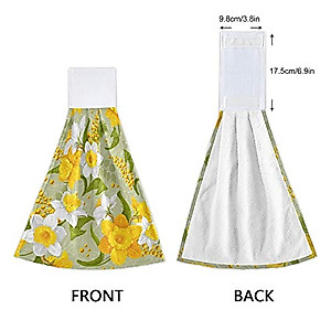 WELLDAY 2 Pcs Hanging Hand Towels Soft Absorbent Daffodils Towel for Kitchen Bathroom