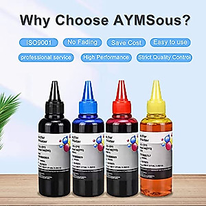 AYMSous Ink Refill Kit for HP 60 61 63 64 65 902 932 952 950 951 564 Refillable Ink Cartridge for HP Envy 4500 4520 5643 OfficeJet 6500a 6500 6000(4x100ML 1 Black, 1 Cyan. 1 Magenta, 1 Yellow)