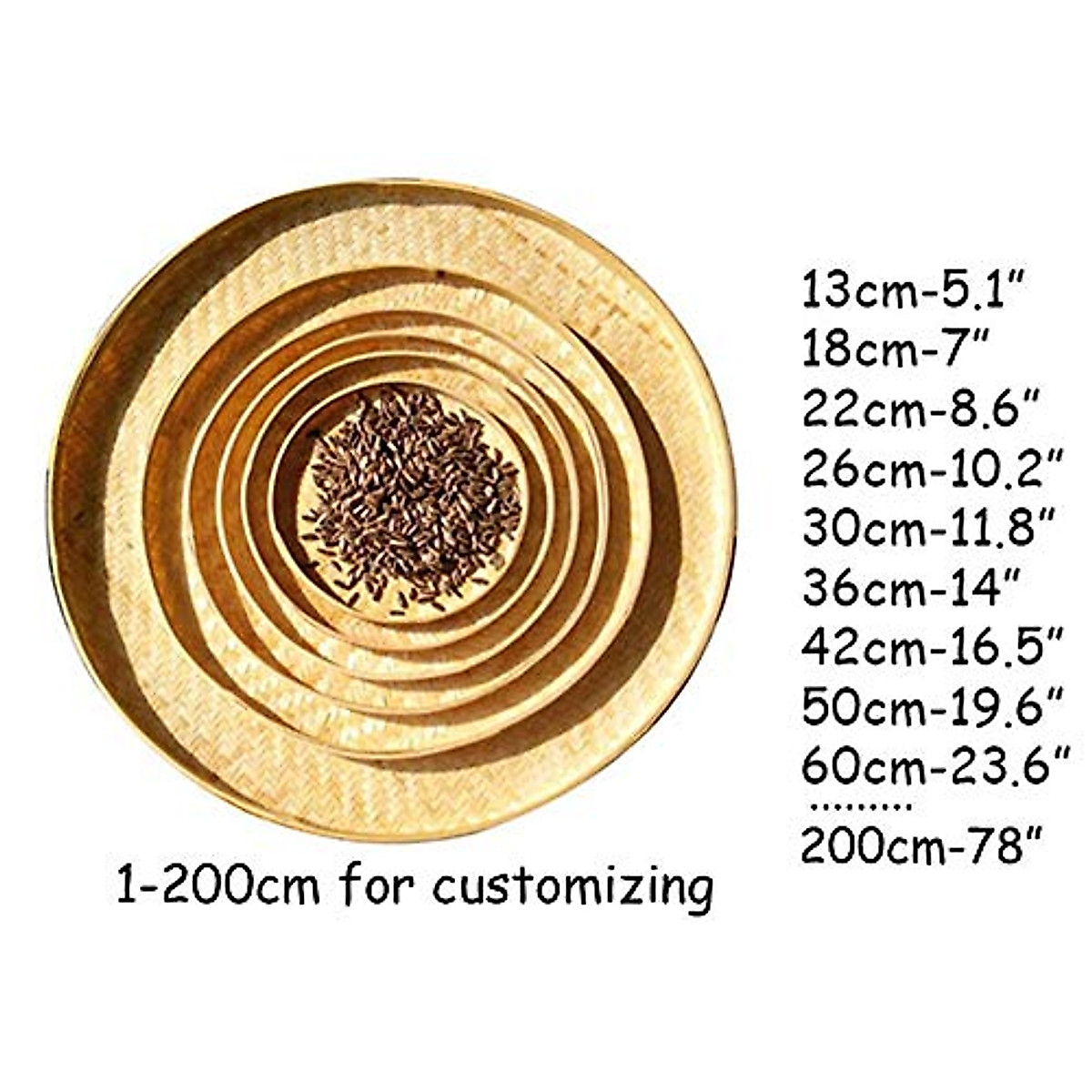 TimesFriend 100% Handwoven Flat Wicker Round Fruit Basket Woven Food Storage Weaved Shallow Tray Organizer Holder Bowl Decorative Rack Display Kids DIY Drawing Board (50cm/20,42cm/17,36cm/14,30cm/12)