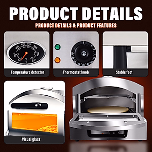 Portable Pizza Oven |Countertop Electric Pizza Maker |Outdoor Pizza Grill|Stainless Steel 1800W Power|Double Layer with 14in Pizza Stone|For Commercial&Kitchen|