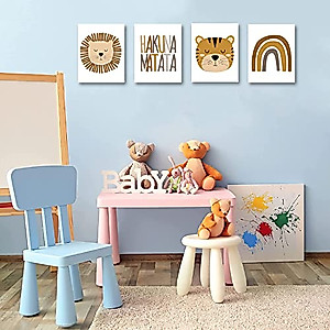 zaixko Boho Baby Room Decor Lion Safari Animals Rainbow Nursery Wall Decor Boho Rainbow Wall Art Canvas Prints Pictures Framed for Boy Nursery Decor