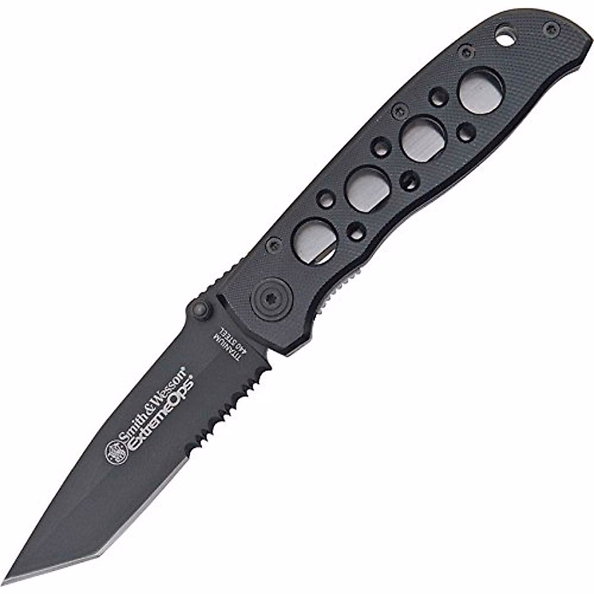 Smith & Wesson CK5TBS 7.4in High Carbon S.S. Folding Knife with a 3.2in Serrated Tanto Blade and Aluminum Handle for Outdoor, Tactical, Survival and EDC