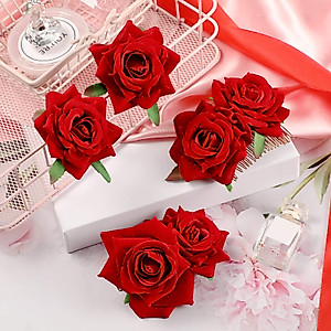 6 Pcs Rose Hair Clip Flower Hairpin Rose Hair Clip Comb Flower Hairpin Rose Brooch Floral Clips Mexican Rose Hair Accessories for Women Wedding Party Mother's Day(Red)