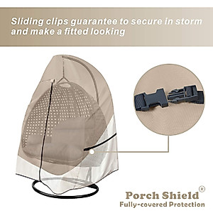 Porch Shield Patio Hanging Egg Chair Cover - 600D Waterproof Outdoor Double Seat Wicker Swing Egg Chair with Stand Protector, Light Tan & Khaki