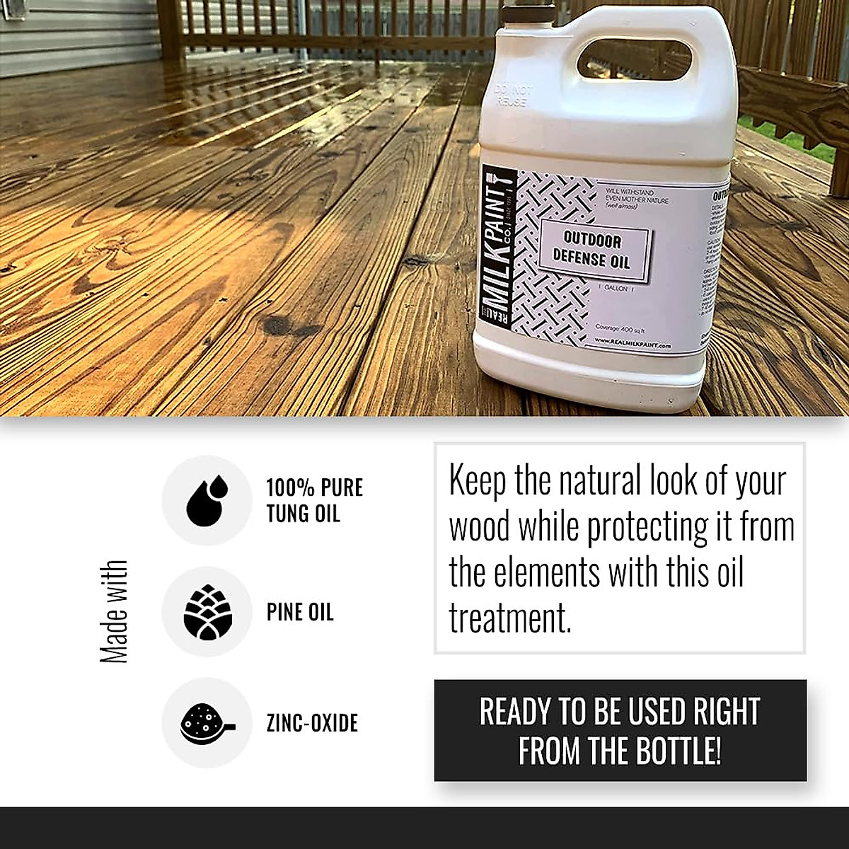 Real Milk Paint, Wood Finish for Outdoor Furniture 32 oz Outdoor Defense Oil, Sealer, Protector with Tung Oil for Finishing Fence, Deck, Cedar Garden Bed