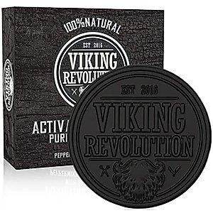 Viking Revolution Activated Charcoal Soap for Men w/Dead Sea Mud – Men’s Body and Face Soap – Manly Black Facial Care Soap Bar to Cleanse Blackheads - Peppermint & Eucalyptus Scent (1 Pack)