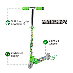 Minecraft 2 Wheel Kick Scooter for Kids - Easy & Portable Fold-N-Carry Design, Ultra-Lightweight, Comfortable & Safe, Durable & Easy to Ride, Minecraft Green