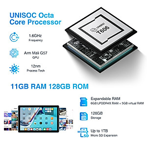 DOOGEE Android 13 Tablet T10S 10 incht Tablet IPS FHD Screen, 11GB RAM + 128GB ROM (Expand 1TB), TUV Low bluelight, 6600mAh Battery, 8MP+5MP Camera, Widevine L1 Tablet Android