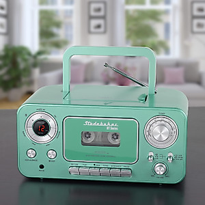 Studebaker Bluetooth Portable Stereo CD, AM/FM Stereo Radio and Cassette Player/Recorder (Teal & Silver)
