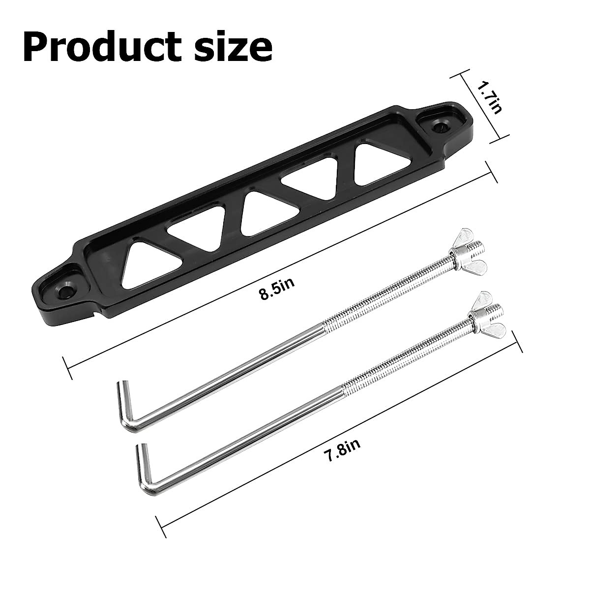 BESULEN Battery Hold Down Sets, Billet Aluminum Battery Tie Down Mount Bracket With Stainless Steel J Bolts, Universal 8" Triangular Five-Hole Car Battery Holder Kit For SUV, RV (Black)