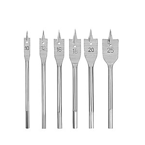 uxcell Spade Drill Bits for Wood Paddle Flat Bit 10 12 16 18 20 25 mm Hex Shank for Woodworking DIY Cutter Tool, High Carbon Steel 6in1 Set