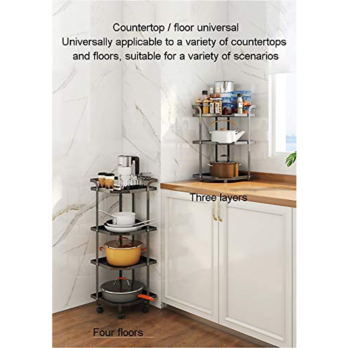 YUEGOO Kitchen Sinks Solid Under Sink Storage Multipurpose Storage Organiser,Adjustable Kitchen Organizer,Multi Purpose Bathroom Under Sink Unit Shelf Organiser Storage Tidy Under/Black/4 Floors