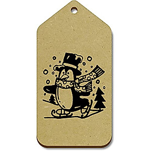 Azeeda 10 x Large 'Ice Skating Penguin' Wooden Gift Tags (TG00111069)