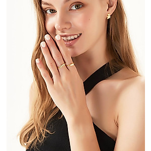 TIGRADE 1.5mm Eternity Ring 14k Gold Plated Stacking Ring Baguette Cubic Zirconia Petite Wedding Band for Women Size 3-12, Gold, Size 6