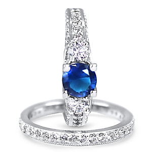 LaRaso & Co His Hers TRIO Wedding Set CZ Bridal Band Engagement Ring Set Him Her Thin Blue Line