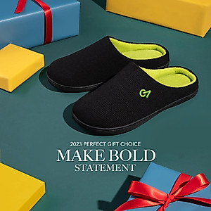 VeraCosy Men's Two-Tone Memory Foam House Slippers w/Indoor Outdoor Durable Rubber Sole (Black, 11-12 US)