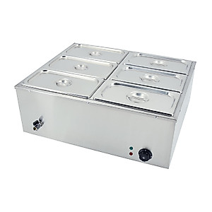 DULNICE Commercial Food Warmer,1500W Electric Steam Table 6inch Deep Stainless Steel Electric Bain Marie,with Temperature Control & Lid for Parties, Catering, Restaurants (6 x 1/3GN, 6-Pan, 32QT)