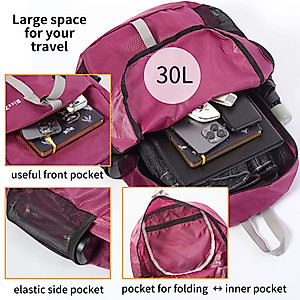 RiccZeuu Packable Backpack Hiking Daypack Water Resistant for Travel Camping Outdoor,Lightweight,30L,blue