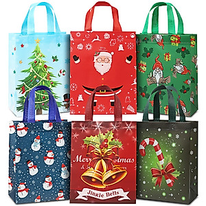 YANGTE 24 Pack Small Christmas Gift Bags, Bulk Holiday Gift Bags Medium Size Perfect as Christmas Bags, Goody Bags, Reusable Tote Bags for Kids Xmas Classrooms and Party Favors,10.2"*3.9"*8.2