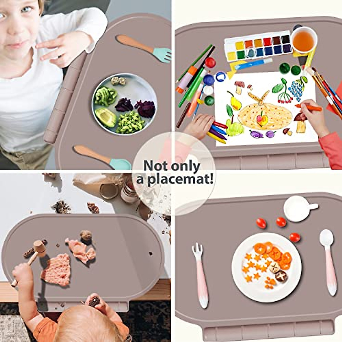 Silicone Placemat for Baby, Silicone Baby Toddlers Non-Slip Tablemats Stain Resistant Anti-Skid Reusable Dishwasher Safe Table Mats, Portable Food Mat Travel, Gray
