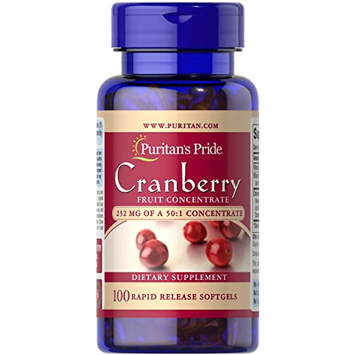 Puritans Pride Triple Strength Cranberry Fruit Concentrate 12,600 Mg, Supports Urinary and Bladder Health, 100 Count