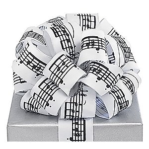 Black Musical Notes White Ribbon 20 Yards 1.5" Wired Bow Craft Decor Music Gift