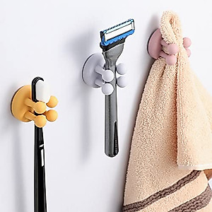 6Pcs Razor Holder for Shower Wall Silicone Stick Hooks for Hanging ,Waterproof Damage Free Hanging Hooks for Kitchen Bathroom Office,Pink Yellow Green