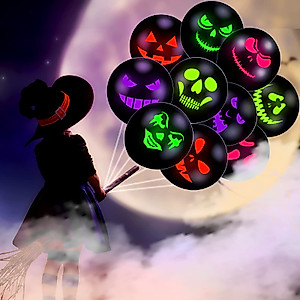 Halloween Balloons Decorations, 50 Pieces Halloween Neon Glow Ghost Balloons 12 Inch Black Light Reactive Fluorescent Latex Balloons Glow in the Dark Halloween Expression Balloons for Party Decoration