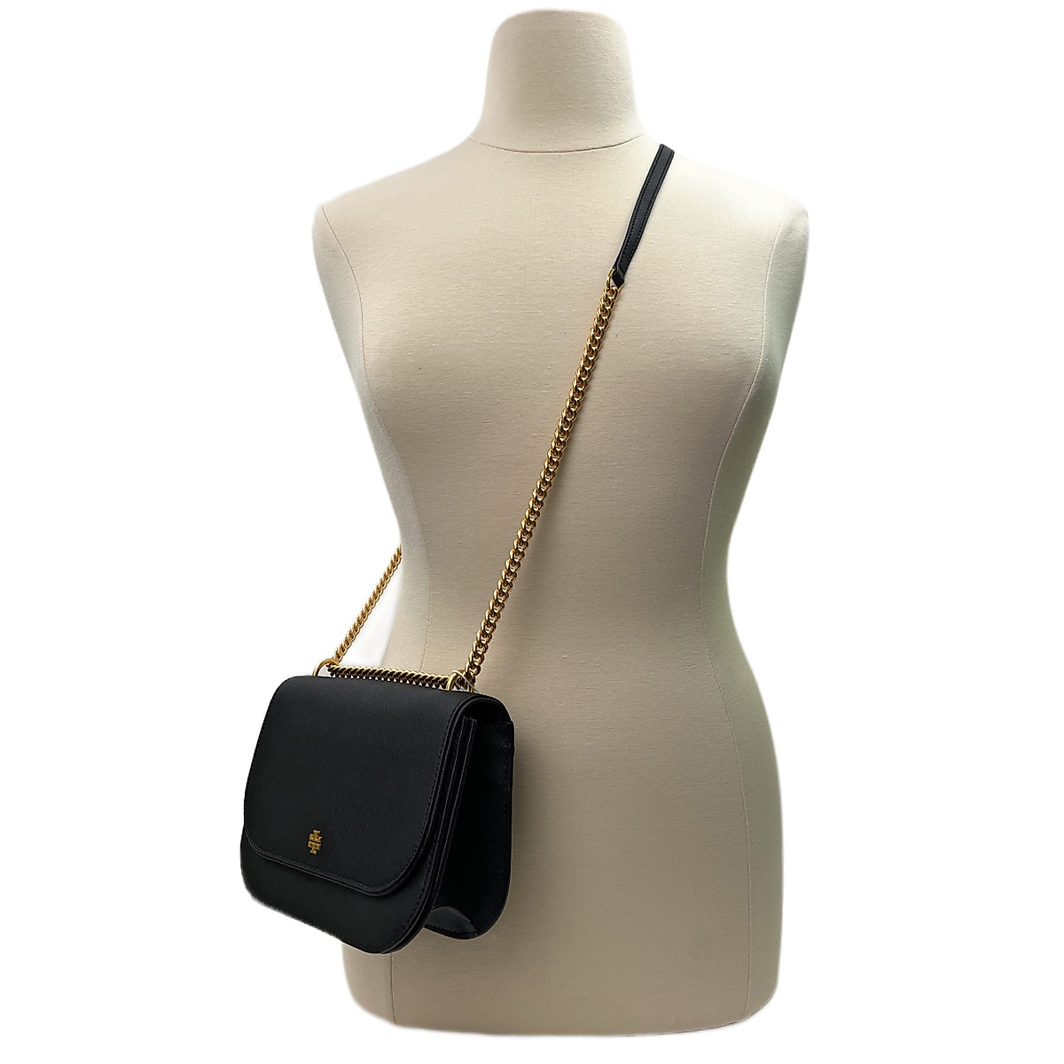 Tory Burch Emerson Flap Adjustable Shoulder Bag (Black)