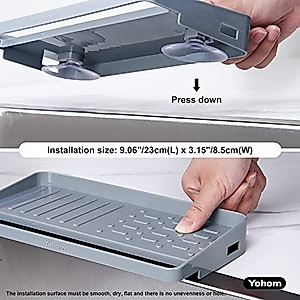 YOHOM Suction Cup Sponge Holder for Kitchen 2-in-1 in Sink Dish Rag Holder for Undermount Sink Plastic Scrubber Sponge Tray Organizer, Installation Size 9.06" L x 3.15" W