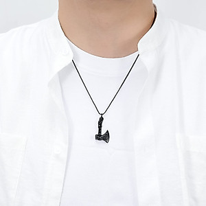 Thor Axe Cremation Jewelry for Ashes for Women Men Viking Jewelry Memorial Pendant Urn Necklace for Loved One Ashes Holder (Black)