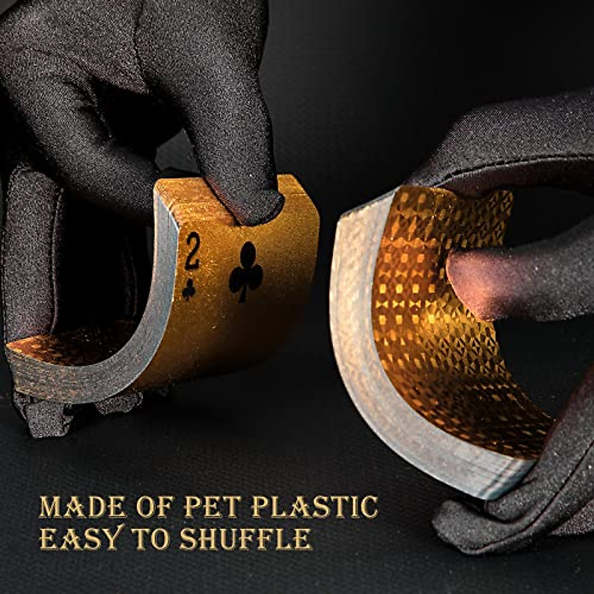 2 Decks Playing Card Waterproof Poker Cards Plastic PET Poker Card Novelty Poker Game Tools for Family Game Party (Black and Gold)
