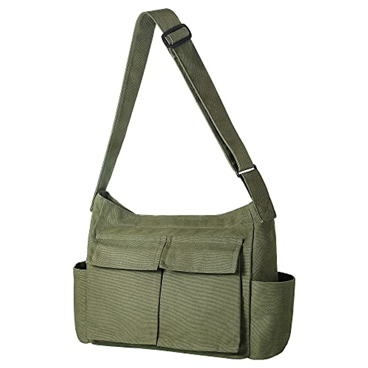 Sweetude Canvas Messenger Bag Crossbody Tote Bag with Multiple Pockets Laptop Large Shoulder Bags Aesthetic Casual Vintage Versatile School Cross Body Bag for Women Men, Green