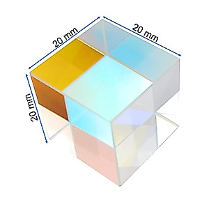 Labnique 20 mm Glass Cube Prism, RGB Dispersion Prism, X-Cube, Dichroic Cube, for Teaching of Optics, Photo Effects, and Decoration