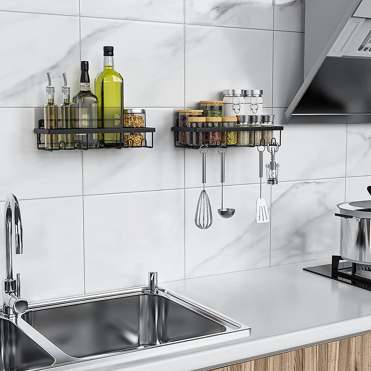 Pasotim Shower Shelf Organizer Rack(2Pack), Bathroom Accessories Basket Shelves with Hooks, Wall Mount Shower Storage