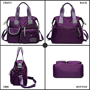 Women Lightweight Nylon Tote Bag Multiple Pockets Top Handle Handbag Ladies Purse Work Totes Travel Crossbody Shoulder Bag (1- Black)