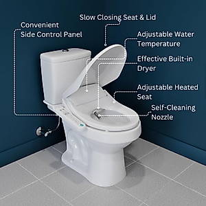 Inus N22 Electric Heated Bidet Toilet Seat Elongated, Warm Water, Smart Heated Water Luxury Bidet Toilet Seat with Kids Mode, Air Dryer, Self Cleaning, Tankless, Smart Touch Panel & Temp Control