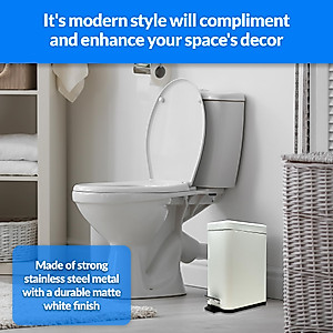 Reli. Small Trash Can with Lid, 1.3 Gallon (5 Liter) | Stainless Steel (White) | Small Bathroom Trash Can | Step Pedal Garbage Bin with Removable Bucket, Kitchen | Rectangular Metal Bin