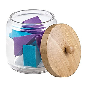 mDesign Small Apothecary Organizer Canister Jars - Glass Containers with Bamboo Lid for Bathroom, Organization Holder for Vanity, Counter, Brock Collection - Clear/Natural