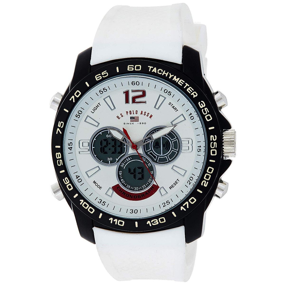 U.S. Polo Assn. Sport Men's Quartz Metal and Rubber Casual Watch, Color:White (Model: US9556)