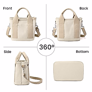Canvas Tote Bag Mini Handbag Tote Purse with Zipper Women Canvas Crossbody Bag Purse Top Handle Satchel Handbags for Office, School, Travel