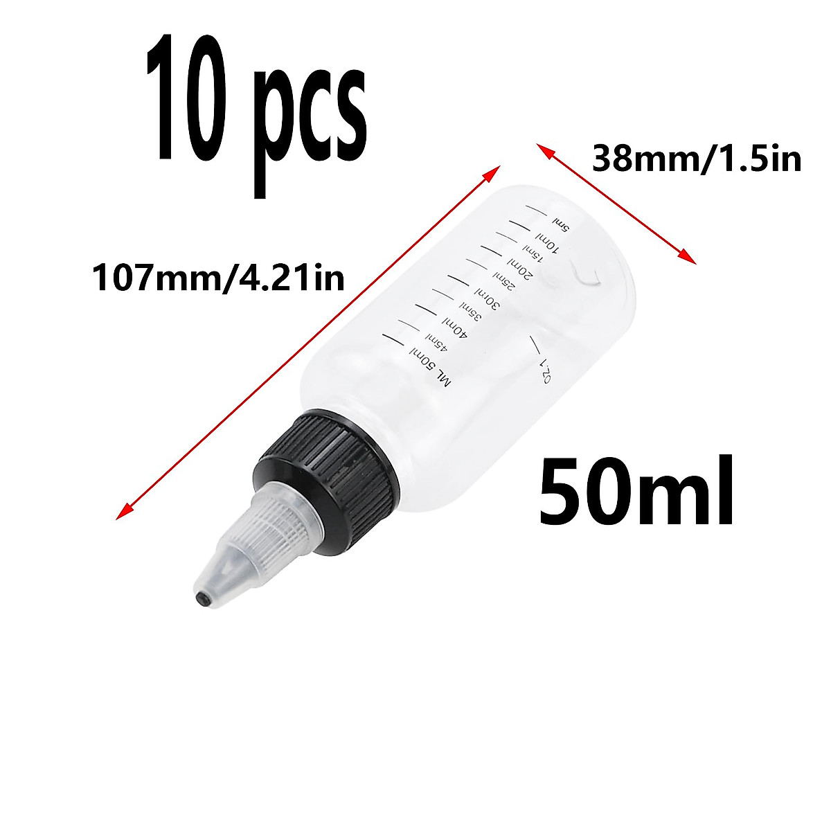Risbay Transparent Plastic Squeeze Bottles,10Pcs 60ml Transparent and Black Plastic Squeeze Dispensing Bottles for Ink,Oil,Gel,Glue