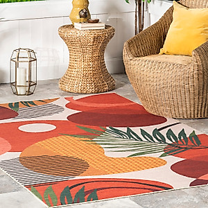 nuLOOM Terri Tropical Machine Washable Indoor/Outdoor Area Rug, 8' x 10', Red
