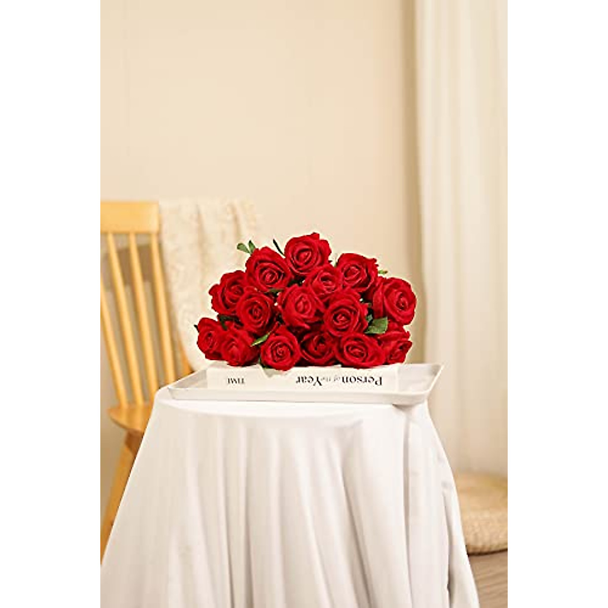 Luyue 10 Pack Artificial Velvet Roses Fake Red Rose Silk Flowers with Stem Floral Gift for Wedding Arrangement Party Home Decor-Red