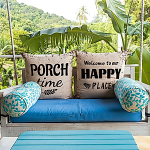 DFXSZ Summer Retro Outdoor Throw Pillow Covers 18x18 Inch Set of 4 Welcome to Our Porch Sign and Breathe Letter Decor Pillow Covers for Swing Garden Hammock Chair Sofa